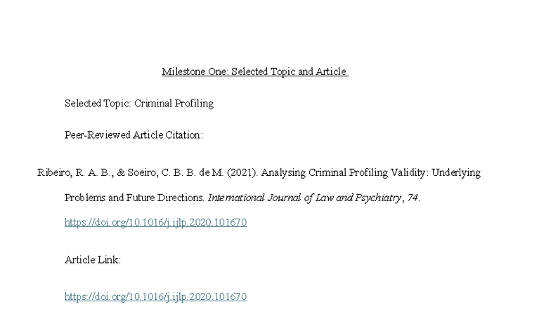 Milestone One: Criminal Profiling Analysis PSY 205 - Module 2 - Studocu