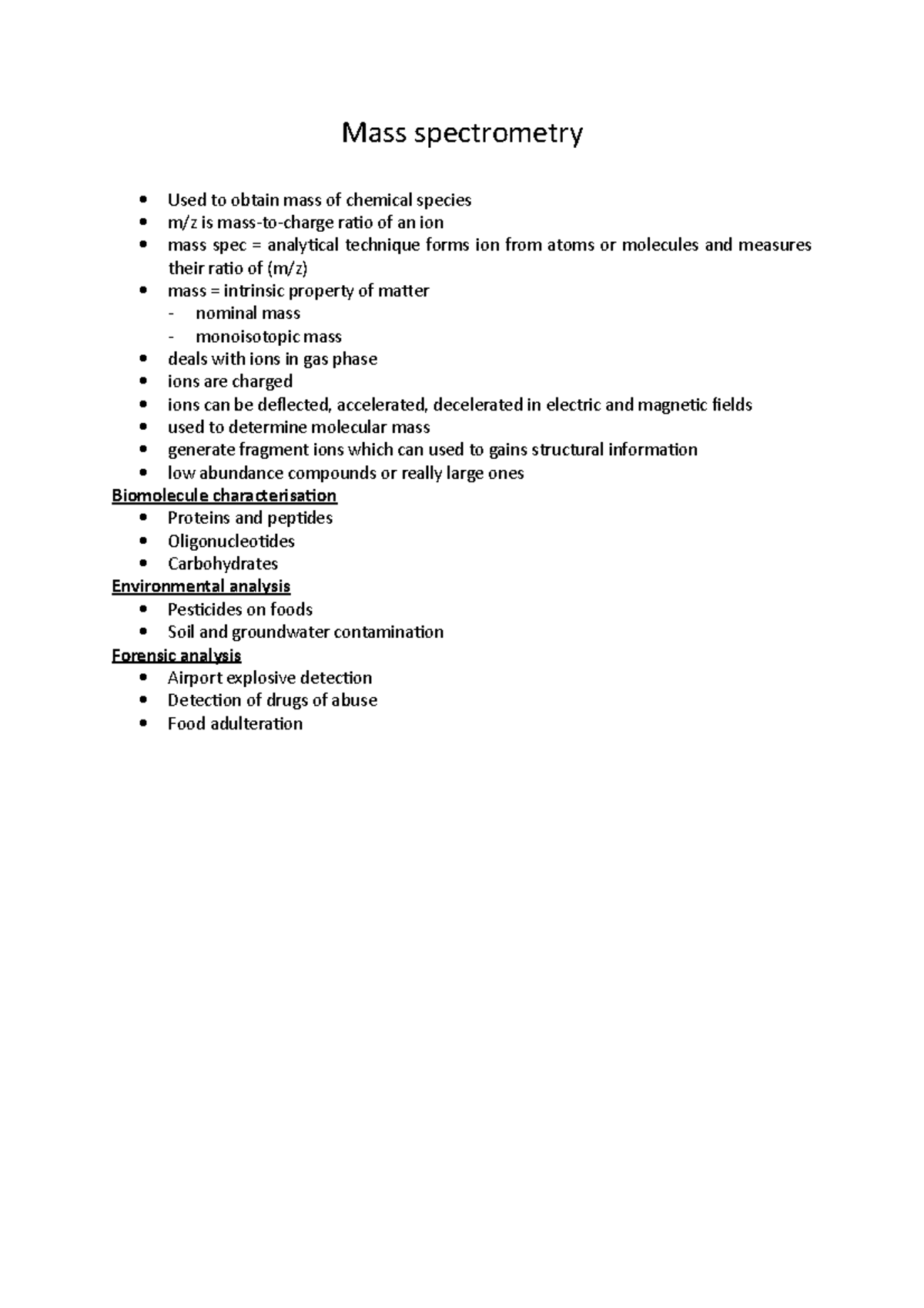 Mass Spectrometry Overview and Characteristics in Chemistry - Studocu