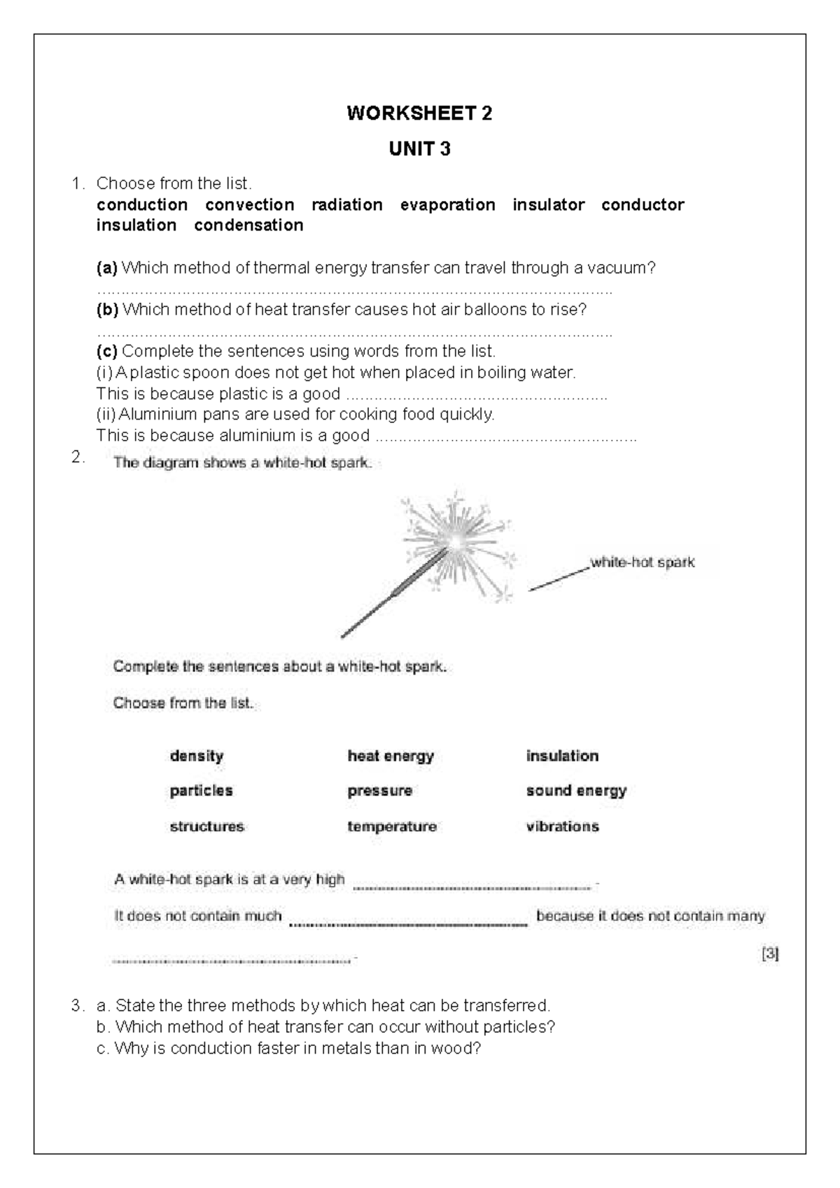 G8 Term 1 Worksheet 2: Thermal Energy Transfer Methods - Studocu