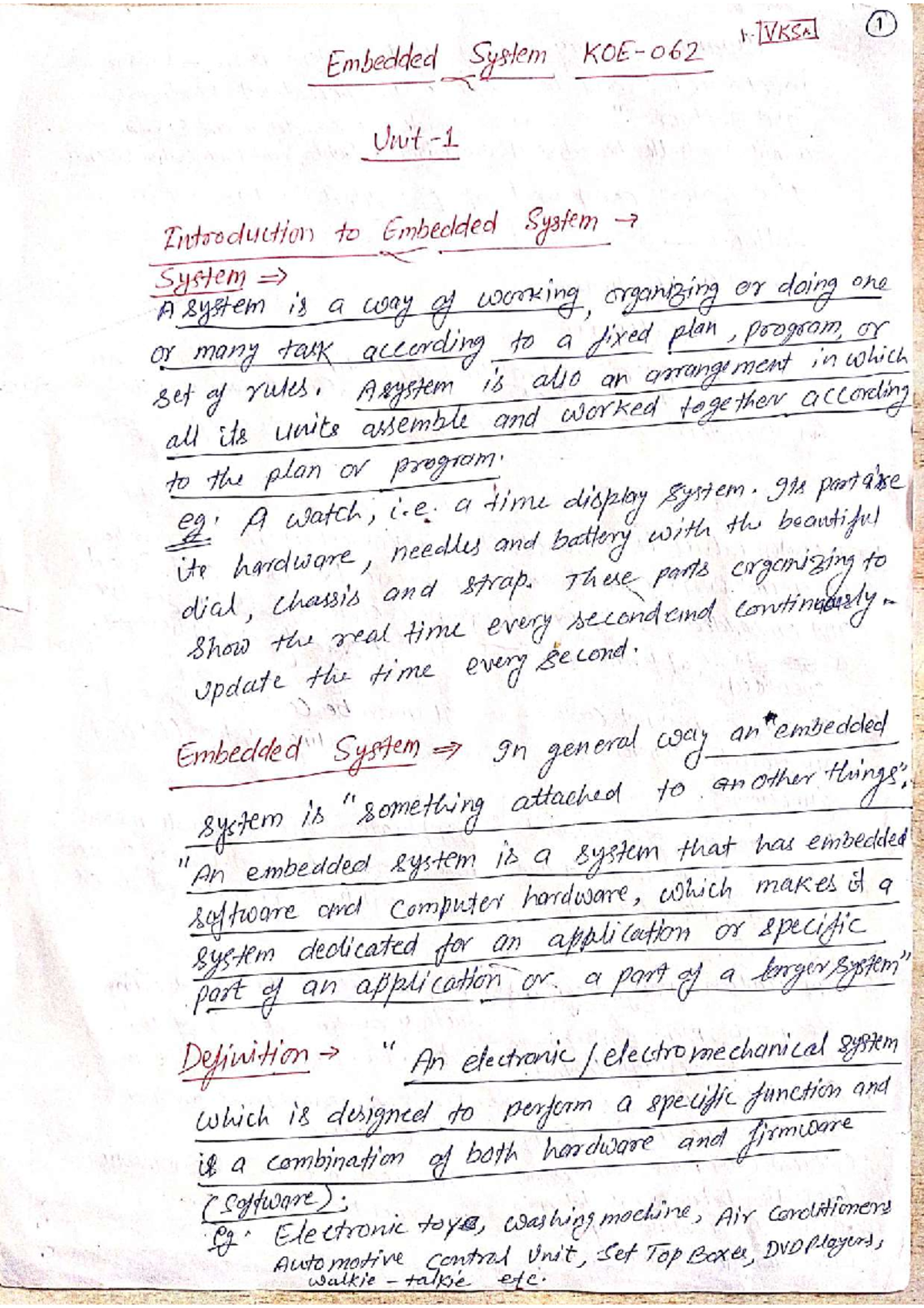 UNIT 1 E.S. Introduction compressed - 1 VKSA 1 Embedded System ...