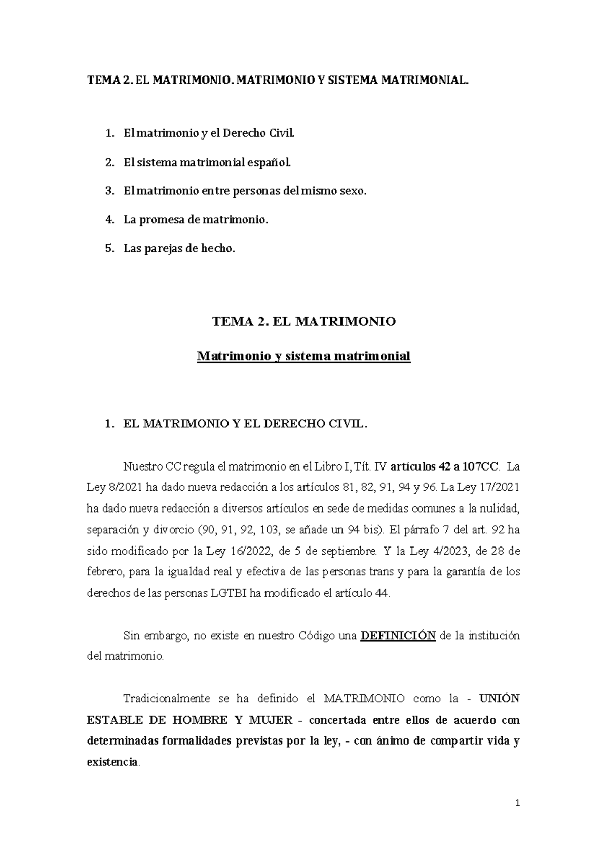 TEMA 2. Matrimonio y Sistema Matrimonial: Análisis Jurídico y Social ...