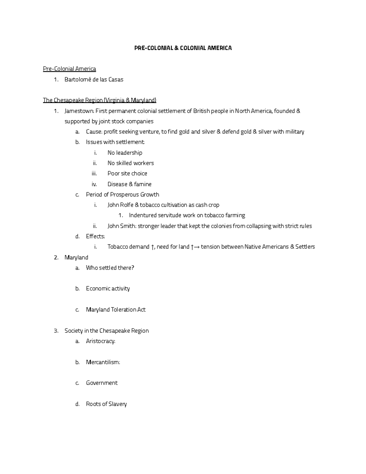 Unit 1 Review Sheet: Colonial America (HIST 101) - Studocu
