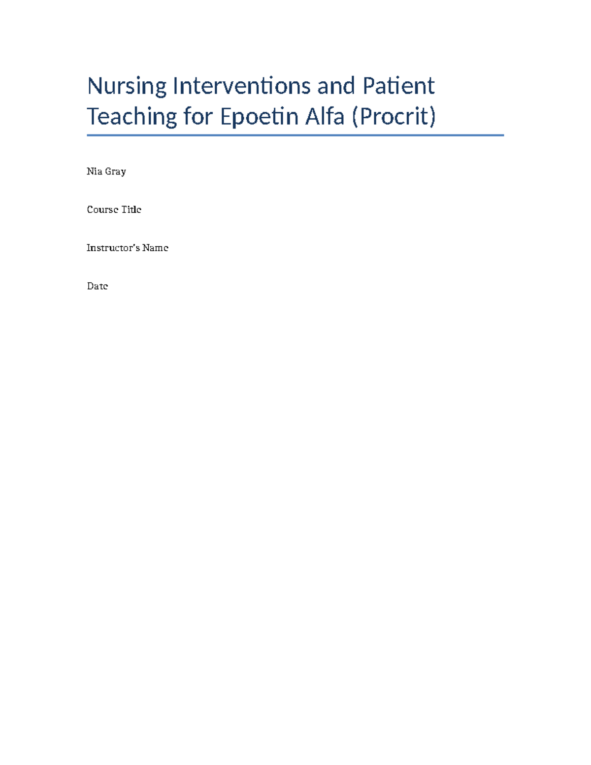 Nursing Interventions & Patient Teaching for Epoetin Alfa (Procrit ...