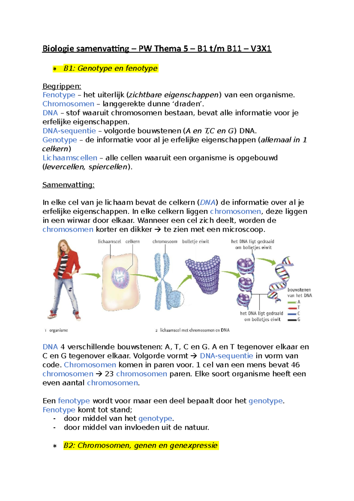 Biologie samenvatting PW Thema 5: Erfelijkheid en Evolutie V3X ...