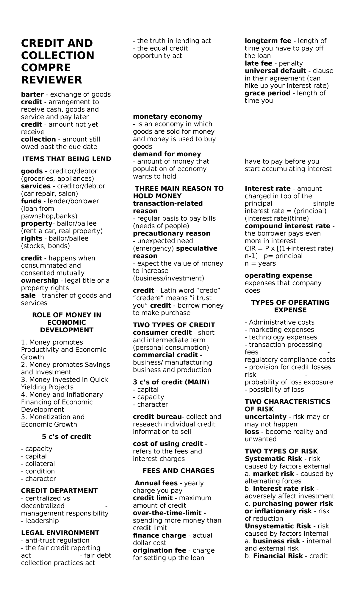 Credit AND Collection Compre Reviewer - CREDIT AND COLLECTION COMPRE ...