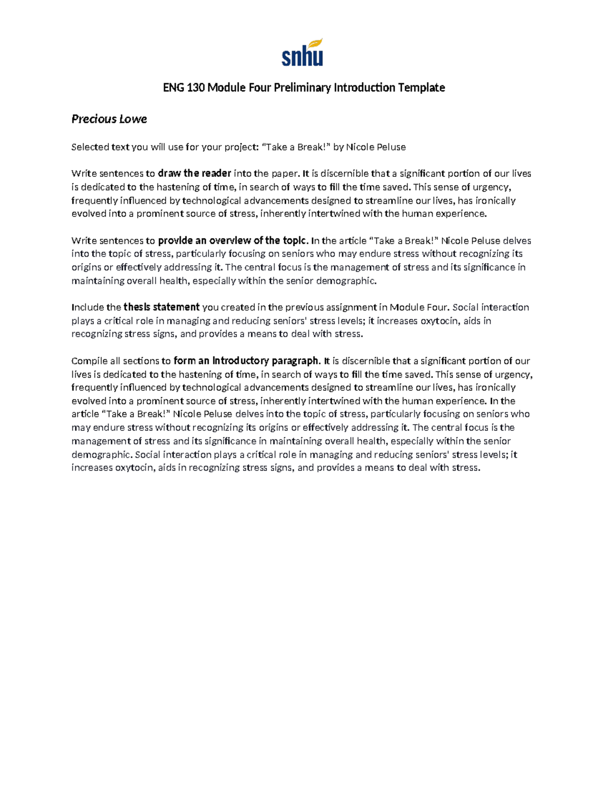 Preliminary Introduction Template - ENG 130 Module Four Preliminary ...