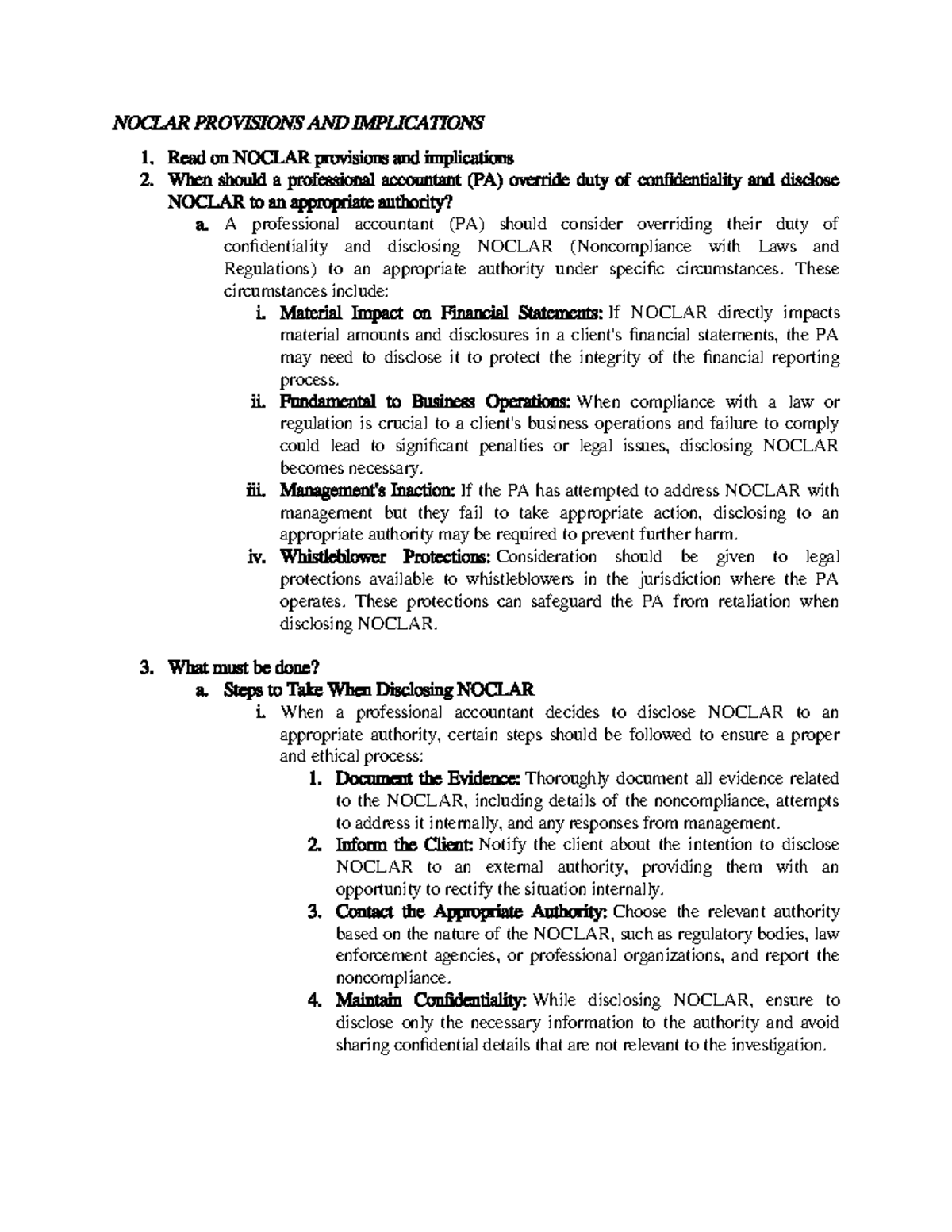 Noclar Provisions AND Implications - NOCLAR PROVISIONS AND IMPLICATIONS ...