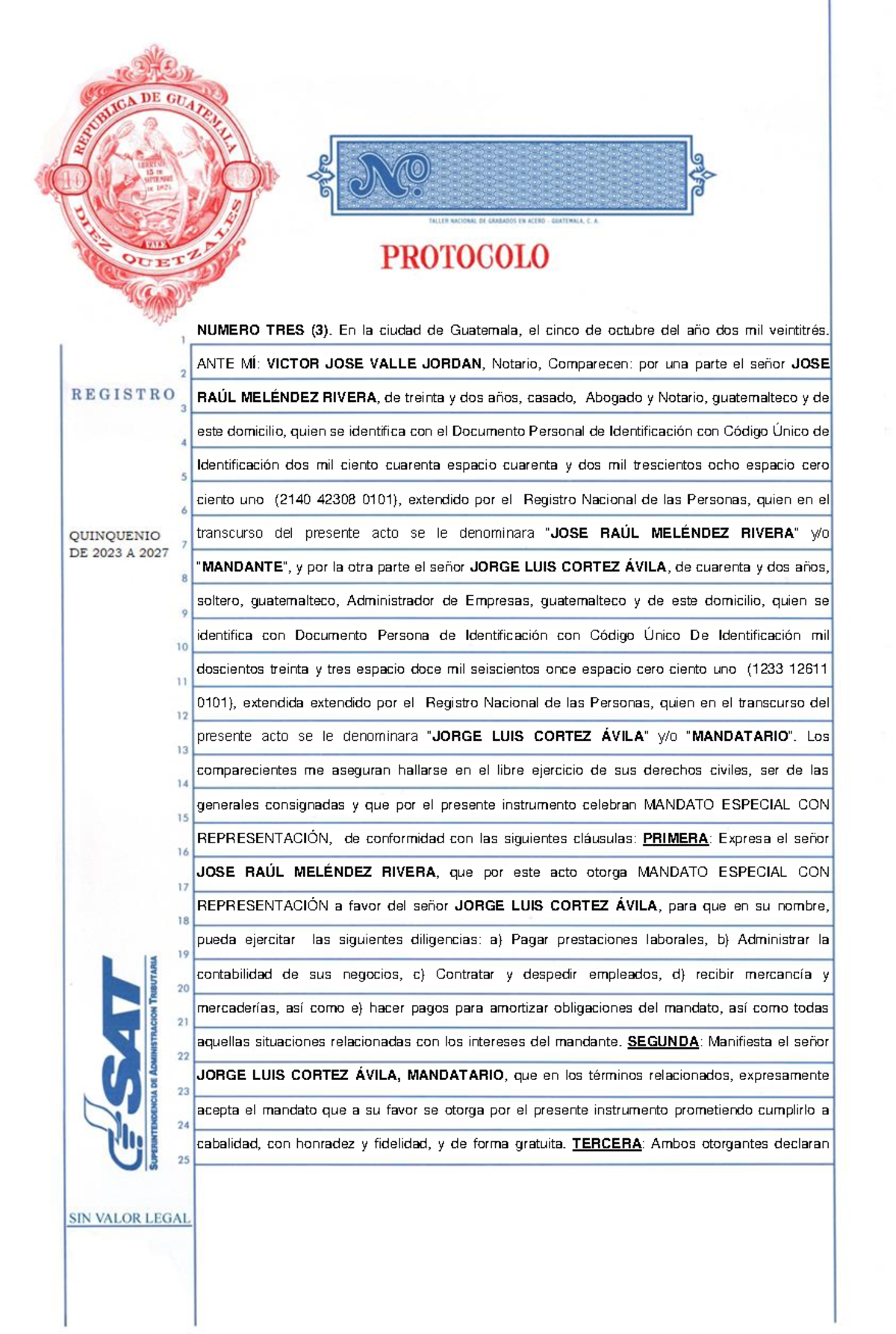Mandato Especial con Representación - Escritura Pública No. 3 (2023 ...