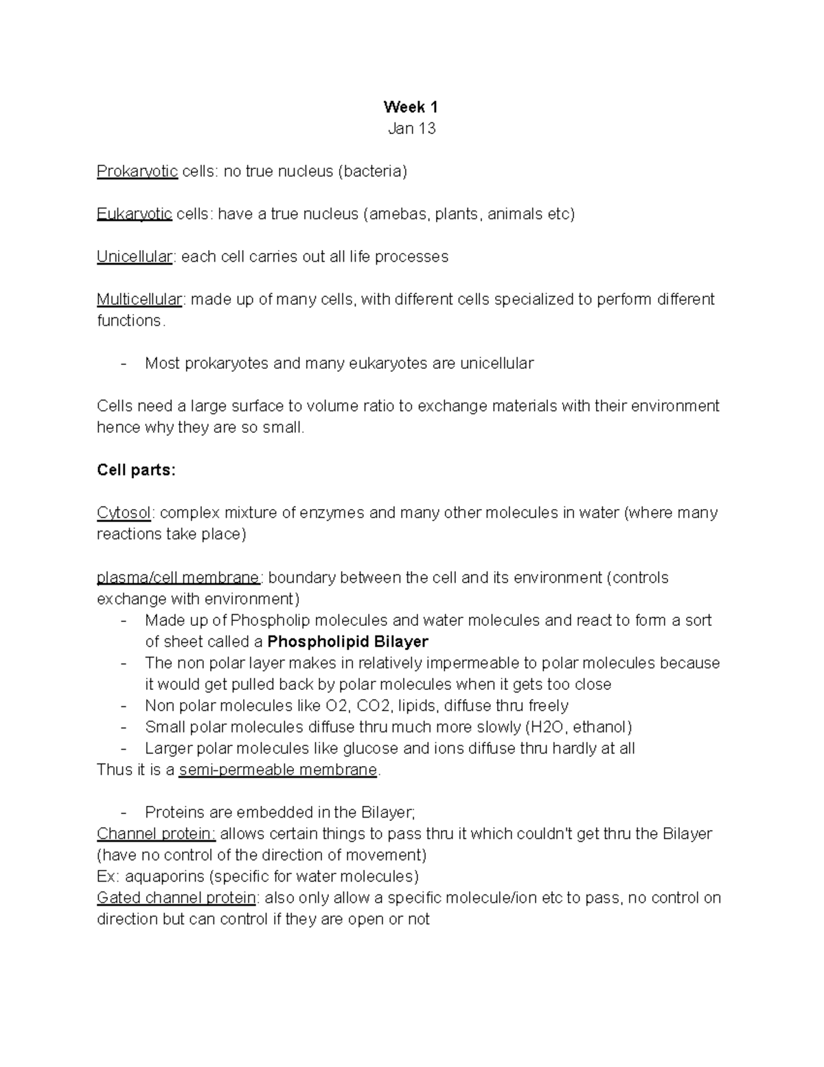 Week 1 Lecture Notes: Cell Structure and Metabolism - Studocu
