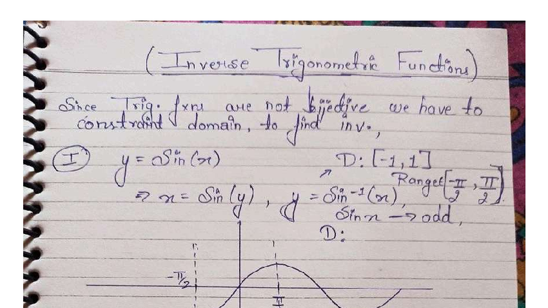 Inverse Trigonometric Functions: Key Concepts and Applications - Studocu