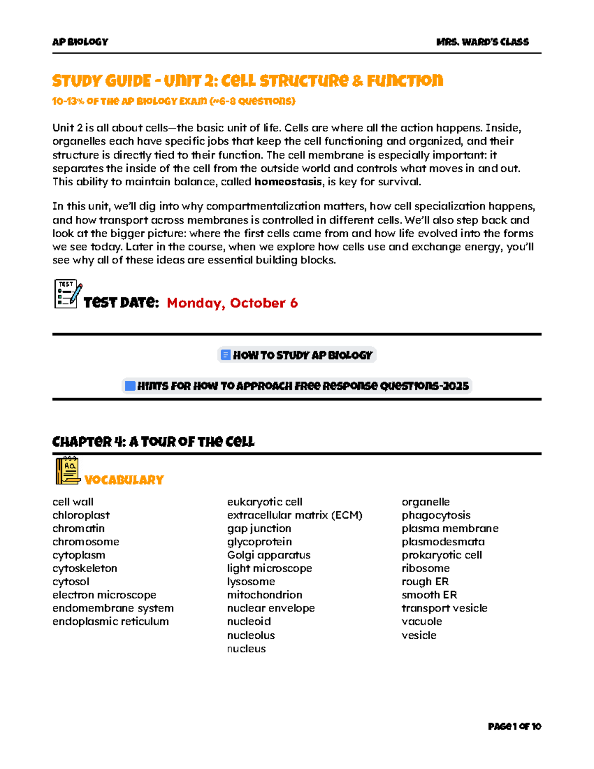 AP Biology Study Guide - Unit 2: Cell Structure & Function Notes - Studocu