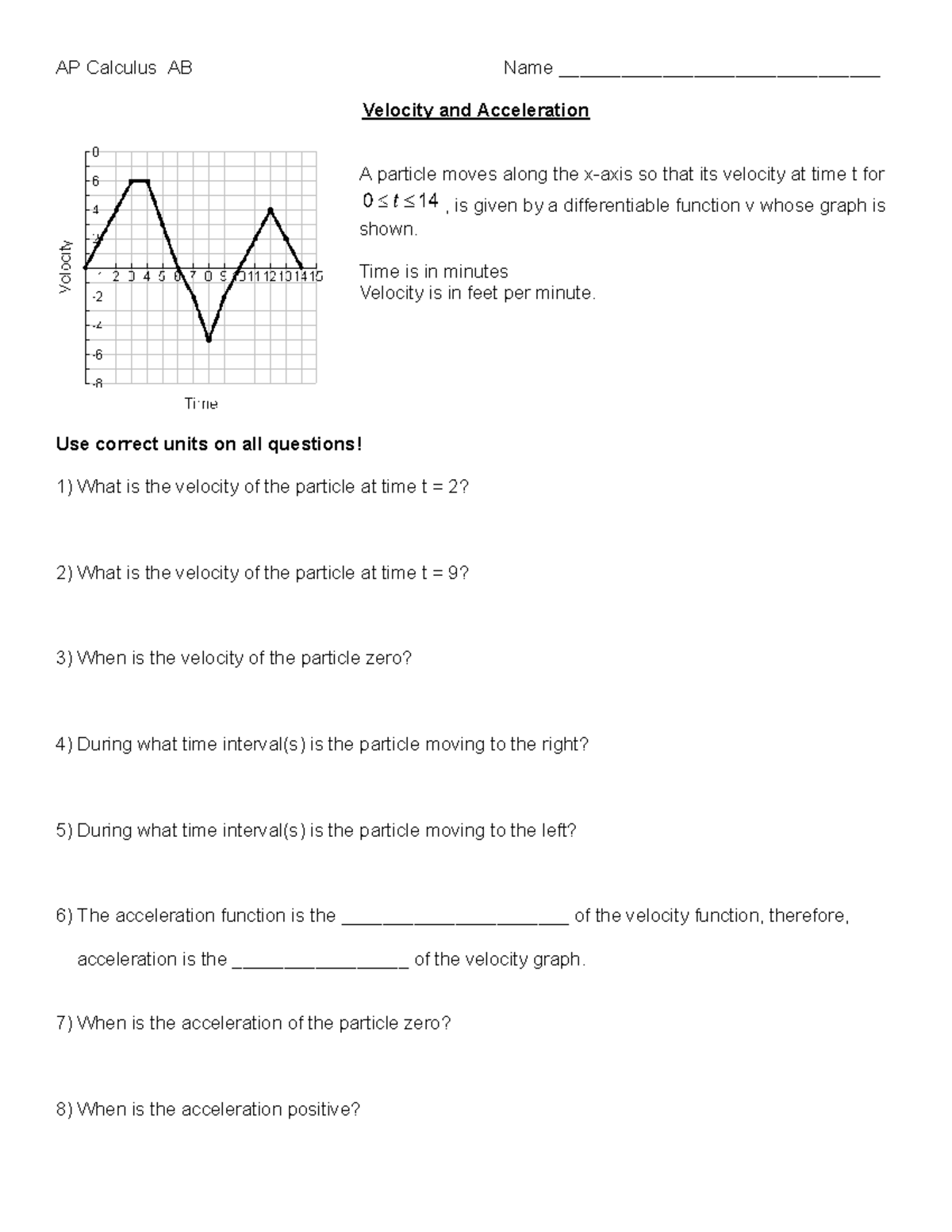 AP Calculus AB: Velocity and Acceleration Practice Exercises - Studocu