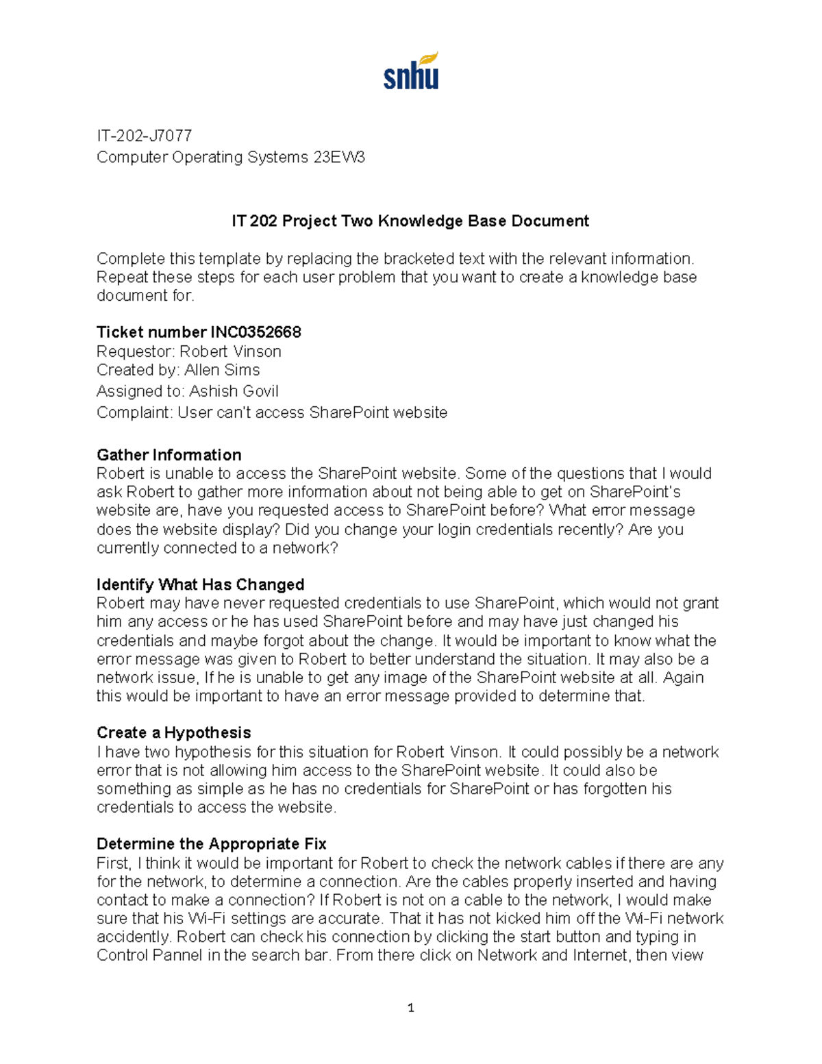 IT 202 Project Two: Knowledge Base for User Access Issues - Studocu