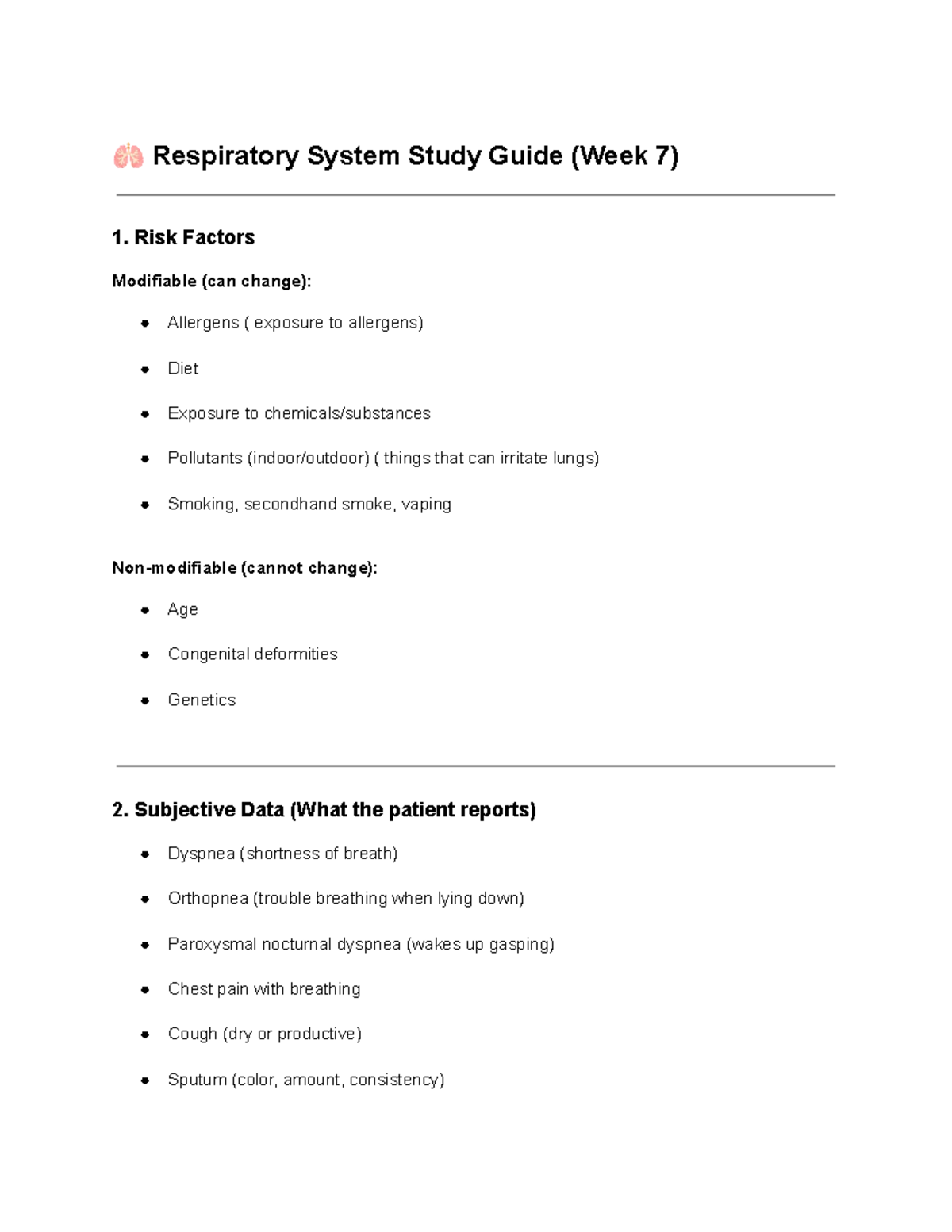 Respiratory System Study Guide & Health Assessment (Week 7) - Studocu