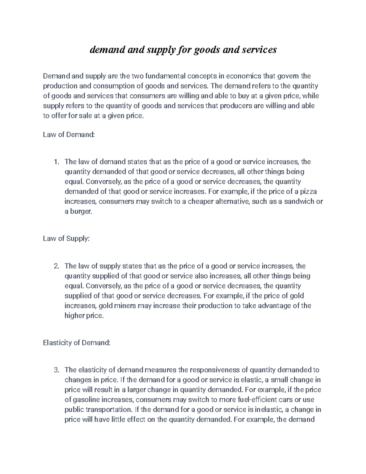 Demand & Supply Concepts for Goods & Services - Econ 101 Notes - Studocu