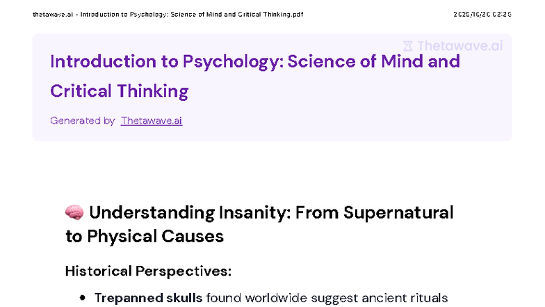 L1 - Introduction to Psychology: Science of Mind & Critical Thinking ...