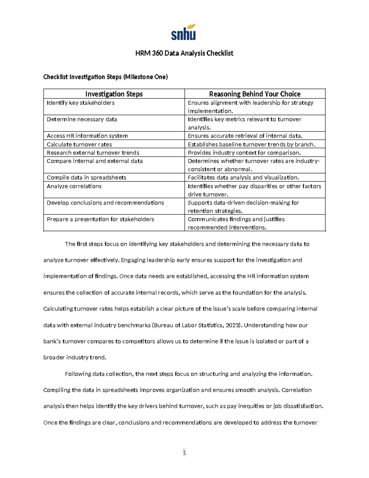 HRM 360 Data Analysis Checklist Final Project - HRM 360 Data Analysis ...