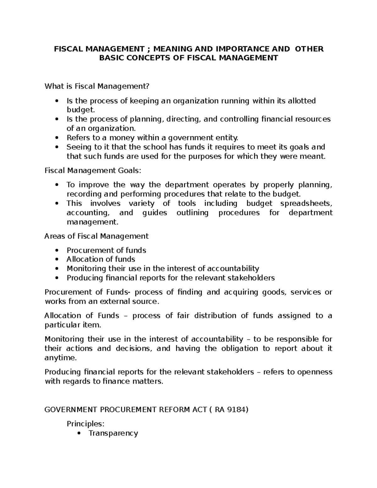 Fiscal Management - Notes - FISCAL MANAGEMENT ; MEANING AND IMPORTANCE ...