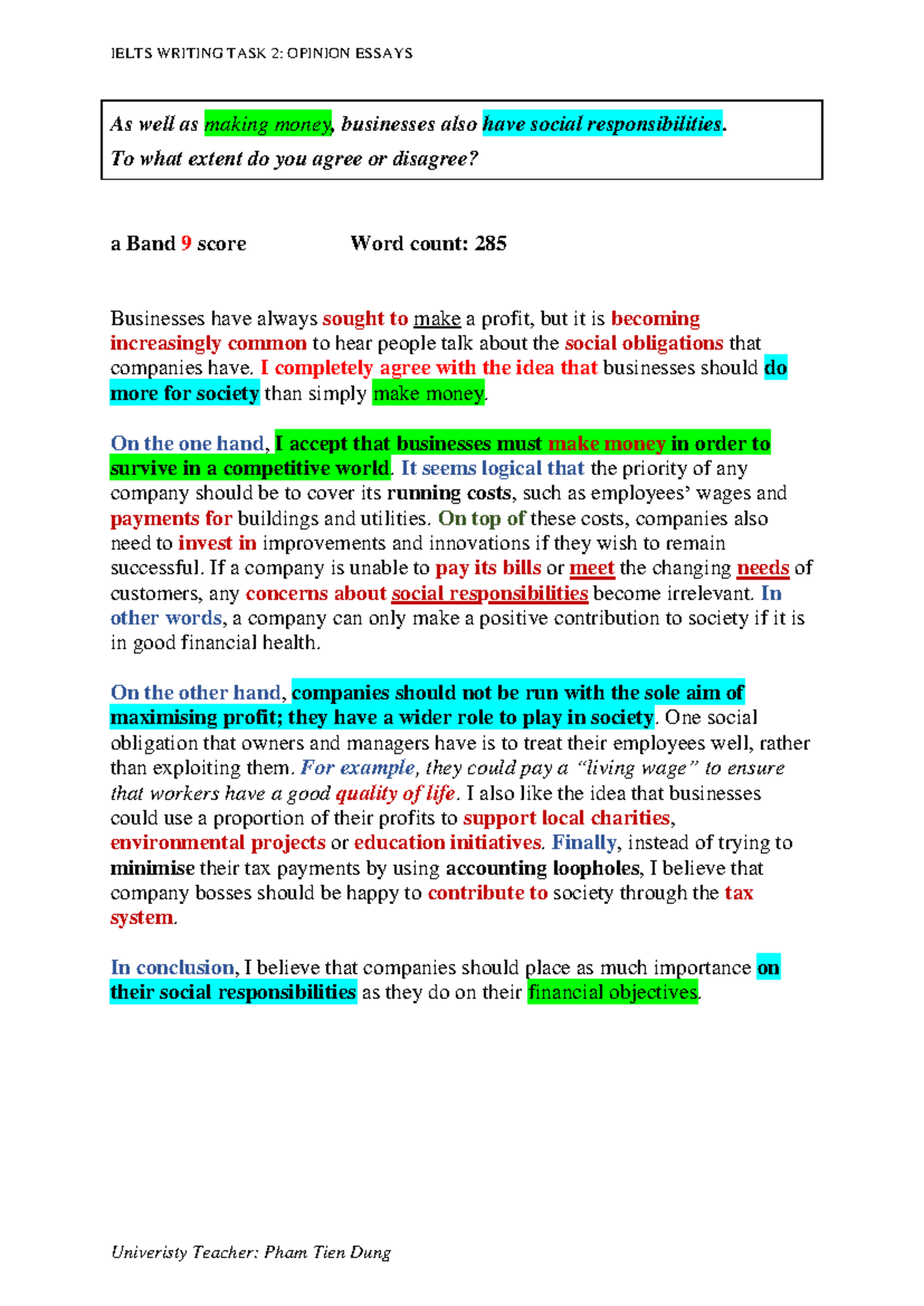 IELTS Writing Task 2: Opinion Essay on Business Social Responsibility ...