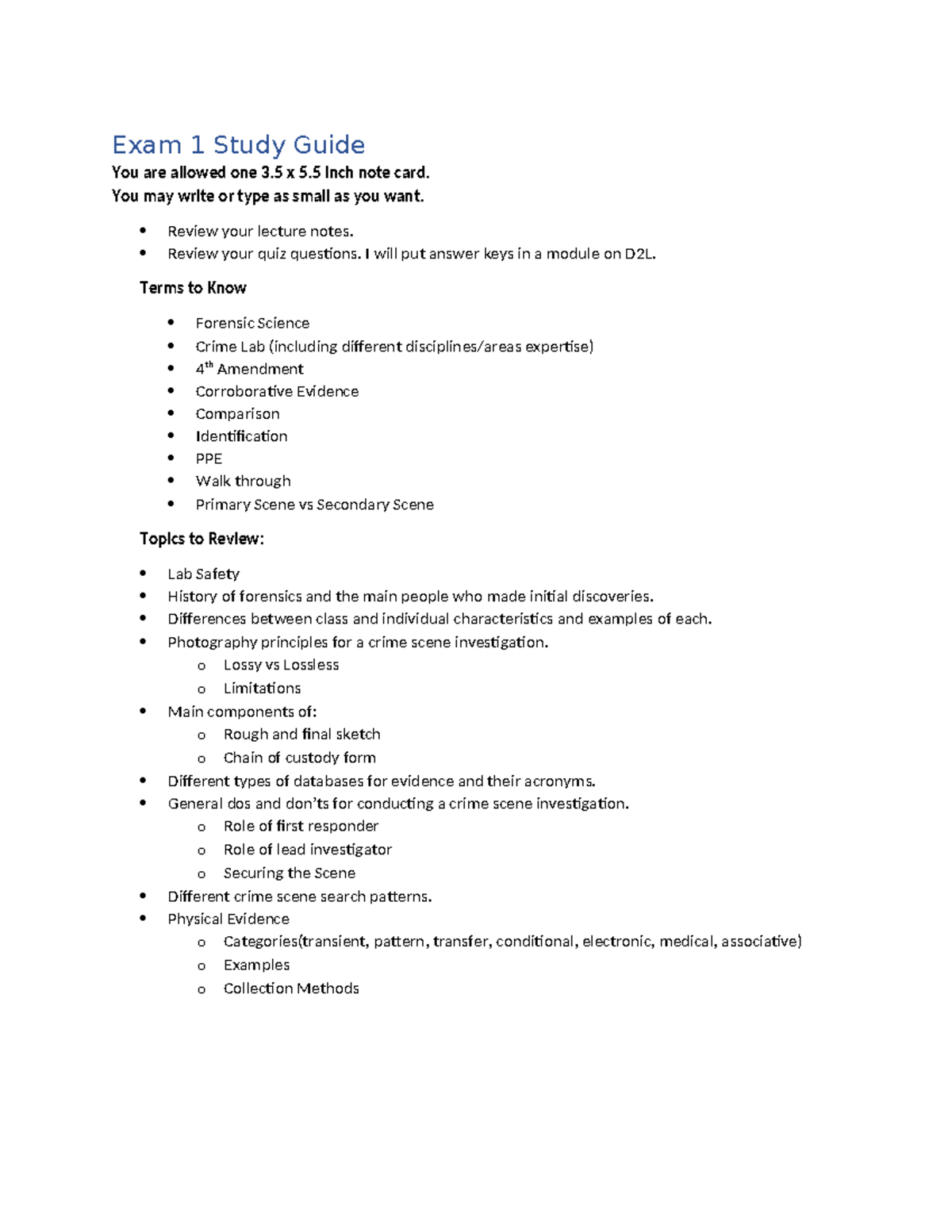 Forensic Science Exam 1 Study Guide: Key Topics & Terms - Studocu