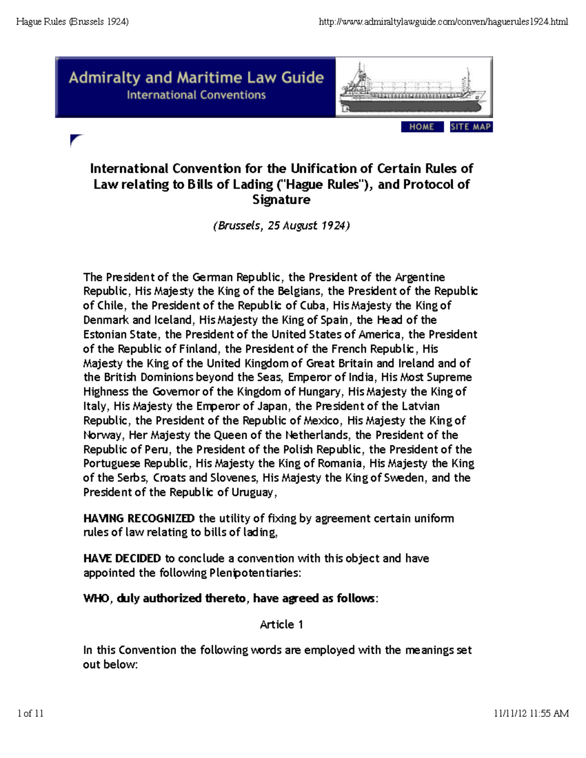 Hague Rules 1924: Unification of Laws for Bills of Lading - Studocu