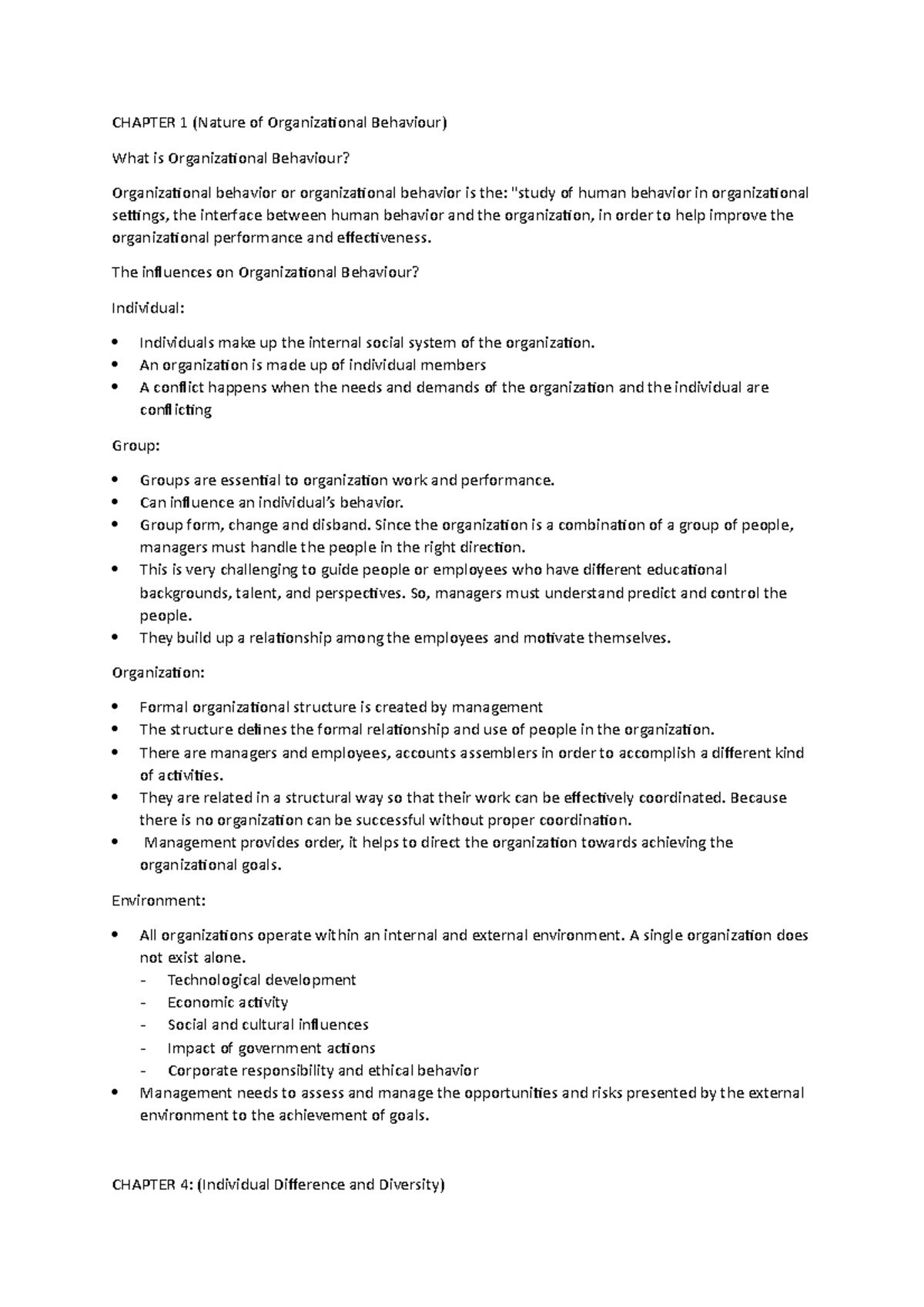 OB Final Revision - CHAPTER 1 (Nature of Organizational Behaviour) What ...