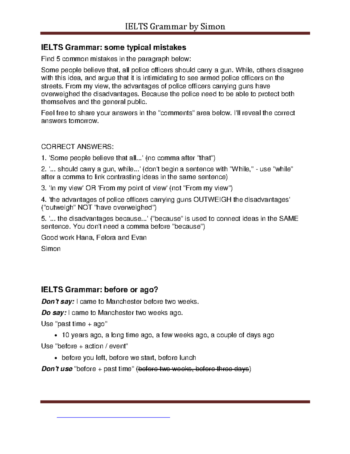 IELTS Grammar: Common Mistakes and Corrections by Simon - Studocu