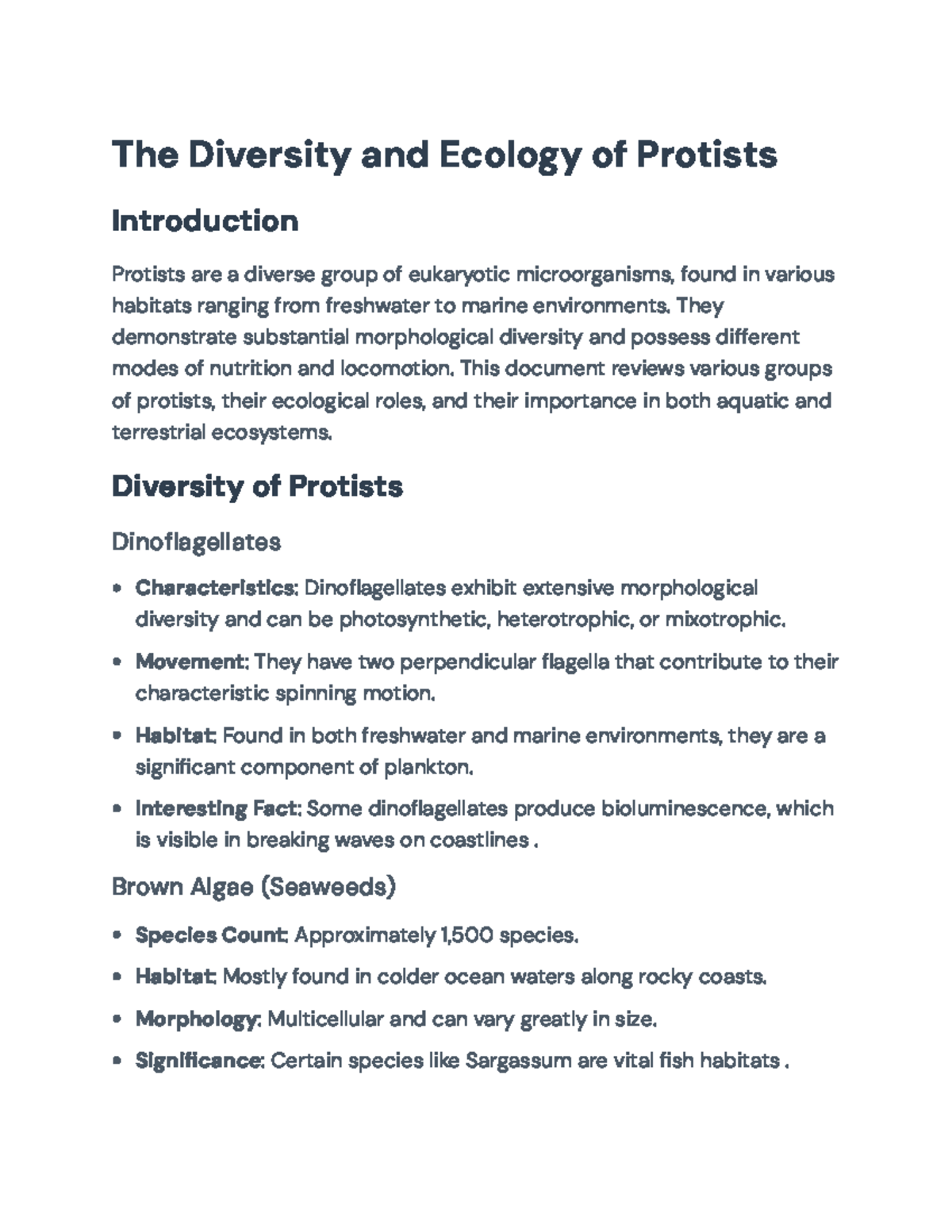 Diversity and Ecological Roles of Protists: An Overview - The Diversity ...