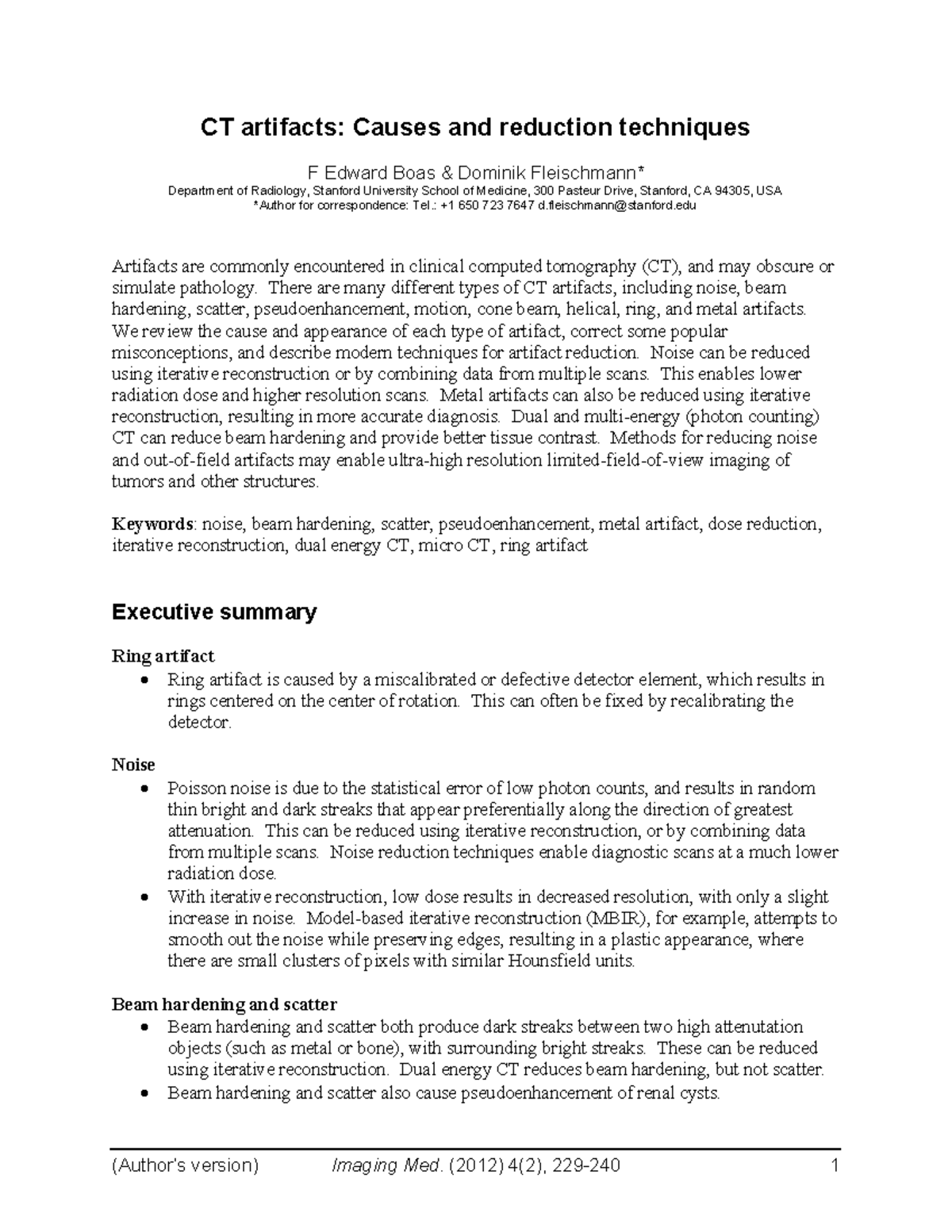 CT Artifacts: Causes and Reduction Techniques (Radiology 0012) - Studocu