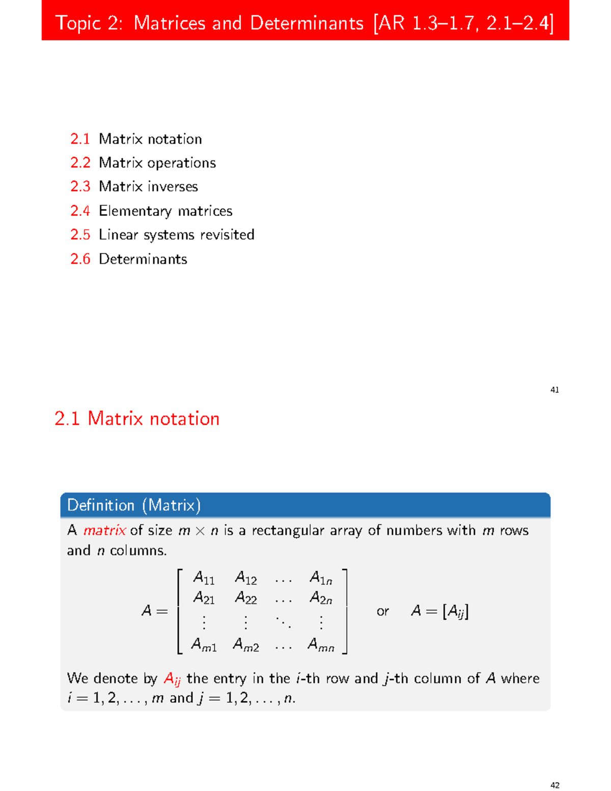 MAST10007 Topic 2: Matrices and Determinants Overview - Studocu