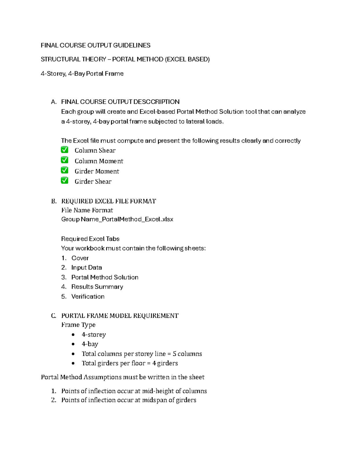 FINAL COURSE OUTPUT GUIDELINES: PORTAL METHOD (EXCEL) - Studocu