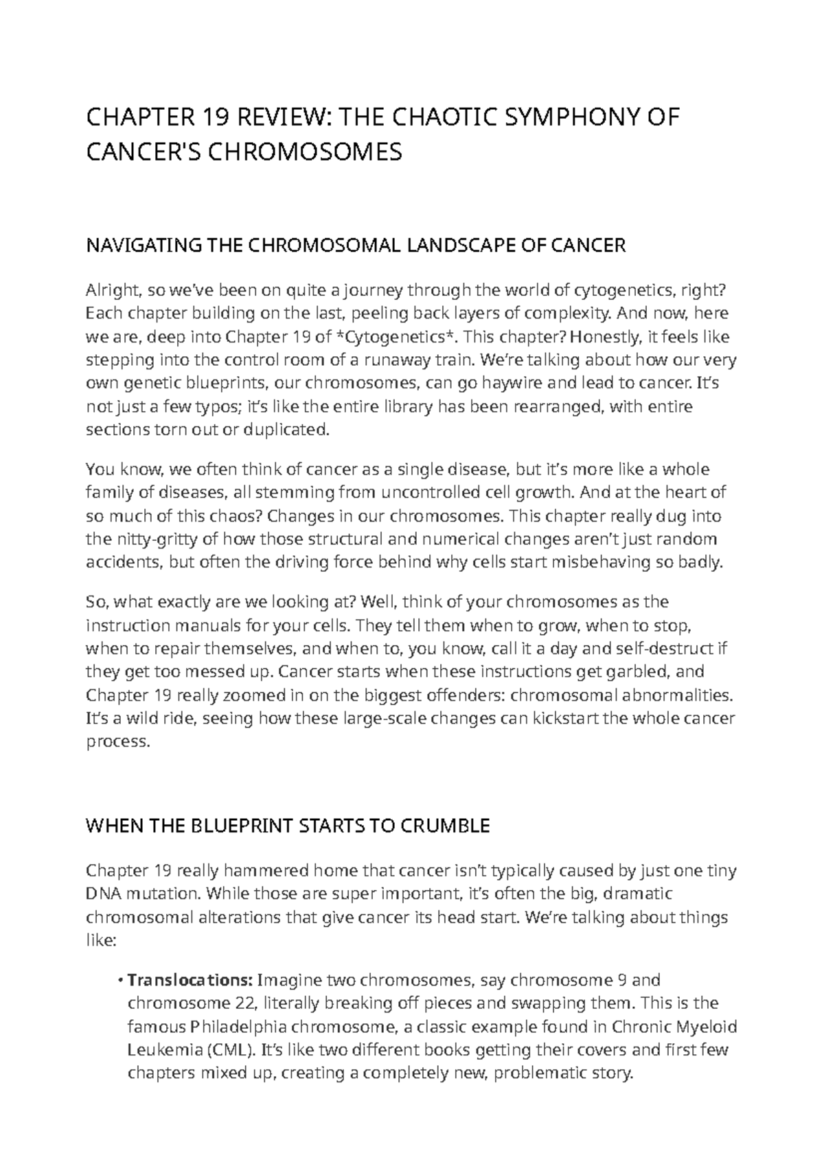 Cytogenetics CH19 Review: Chromosomal Chaos in Cancer - Studocu