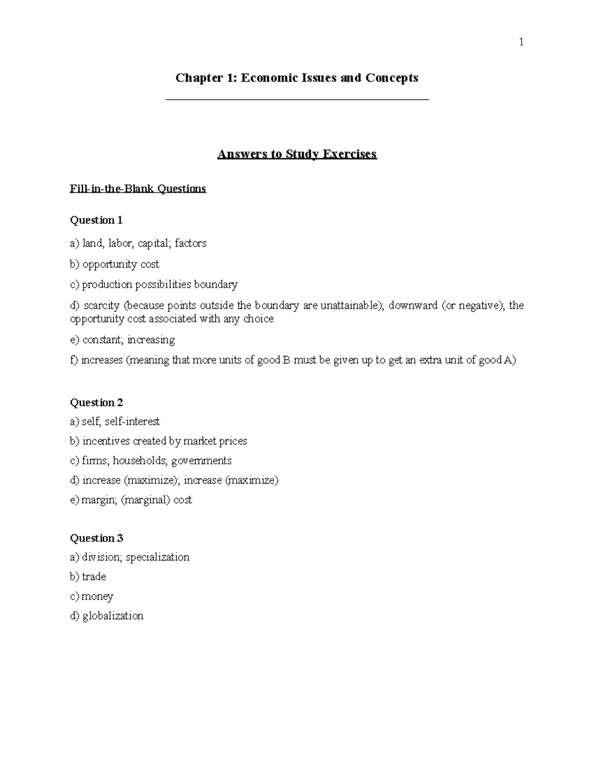 Chapter 1 - answer - Chapter 1: Economic Issues and Concepts