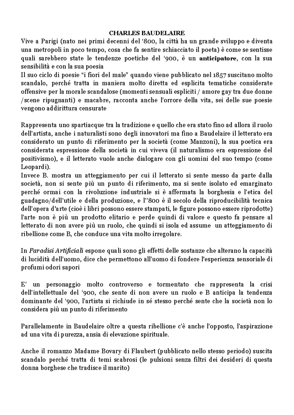 Simbolismo e Estetismo: Analisi di Baudelaire e Gabriele - Studocu