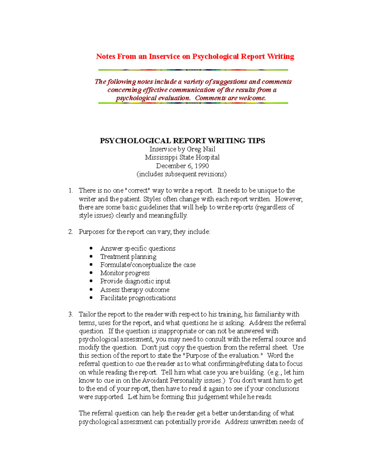 Psych 101: Effective Tips for Psychological Report Writing - Studocu