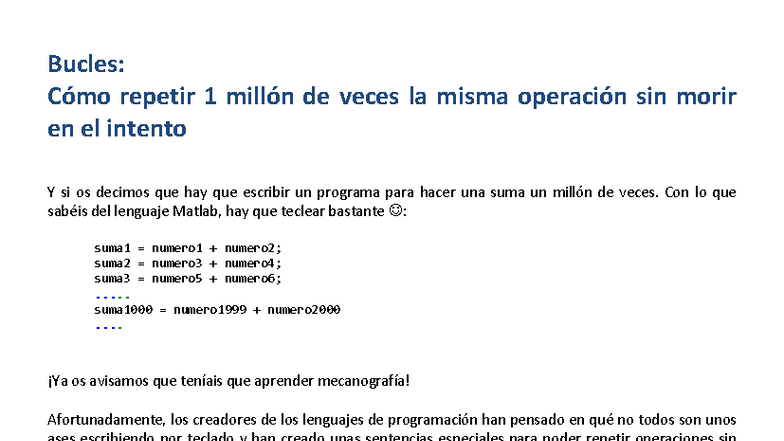 Bucles en Matlab: Ejemplos y Ejercicios Prácticos - Studocu