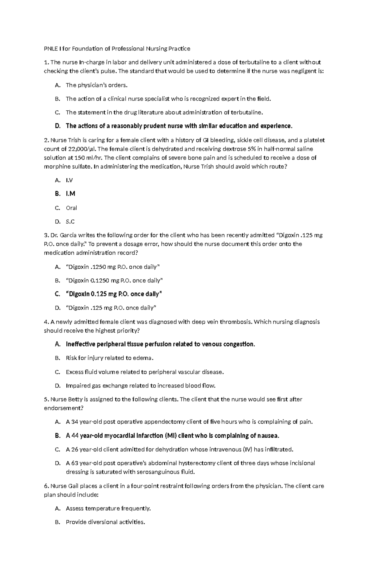 PNLE I: Key Concepts in Foundations of Professional Nursing Practice ...