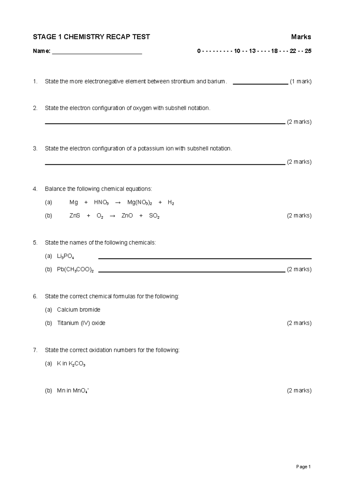 0.2 Recap Test of Stage 1 Chemistry B: Key Concepts & Questions - Studocu
