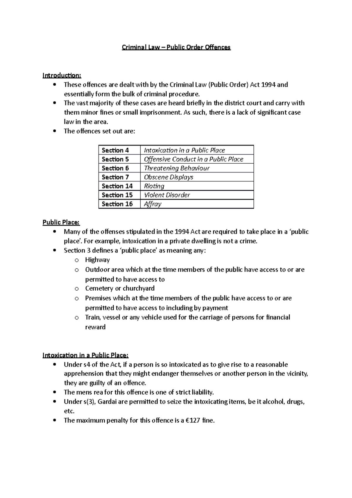 Criminal Law Study Notes: Public Order Offences (7) - Studocu