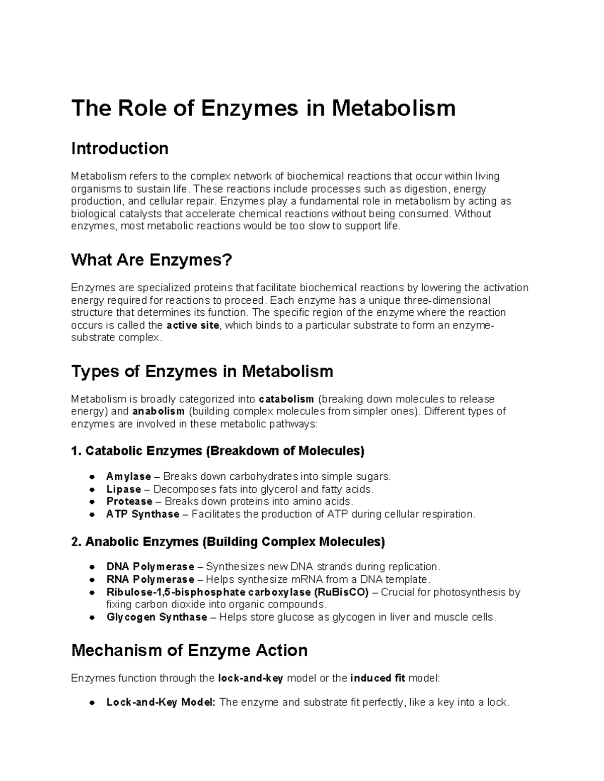 Enzyme Roles in Metabolism: Key Processes & Mechanisms Explained - Studocu