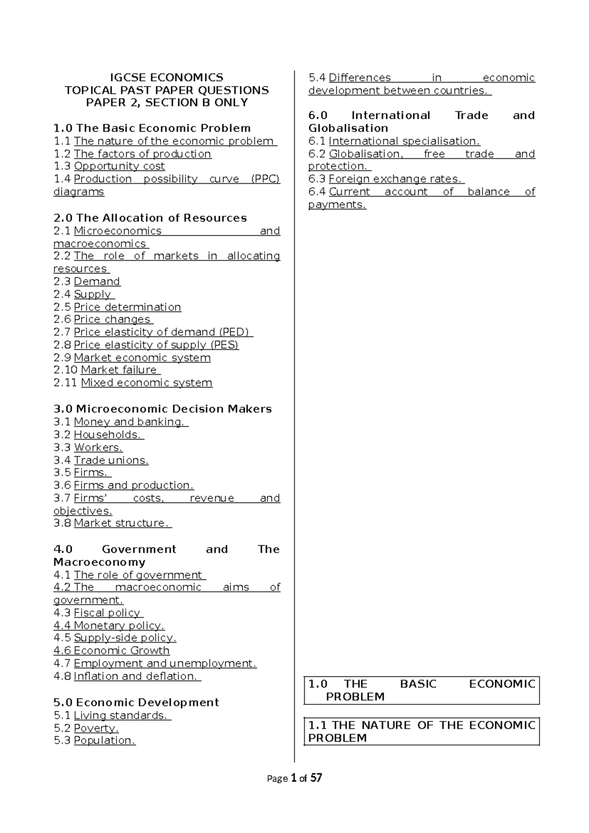 IGCSE Economics - Topical Past Paper Questions Review - Studocu