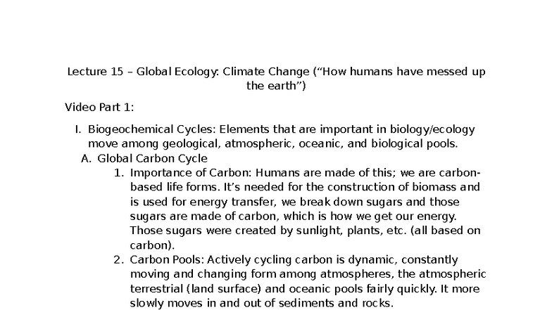 Lecture 15 – Global Ecology: Climate Change & Human Impact Analysis ...
