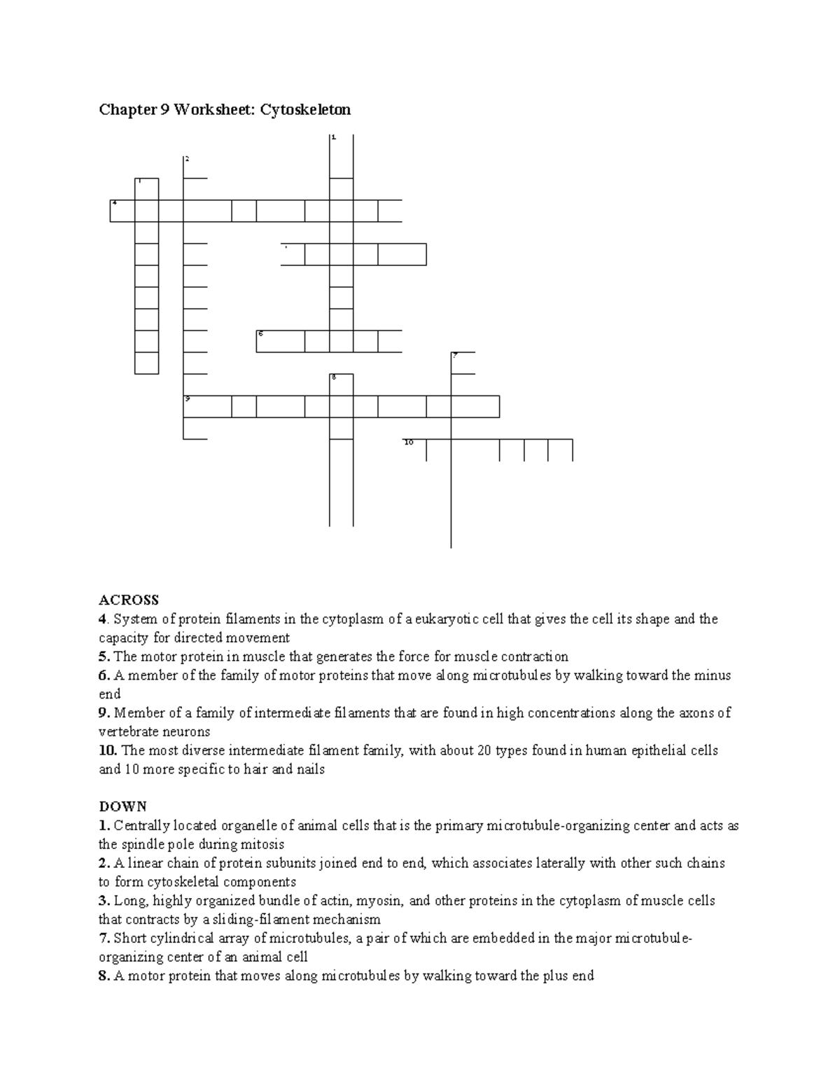 Chapter 9 Cytoskeleton Puzzle Worksheet - Chapter 9 Worksheet ...