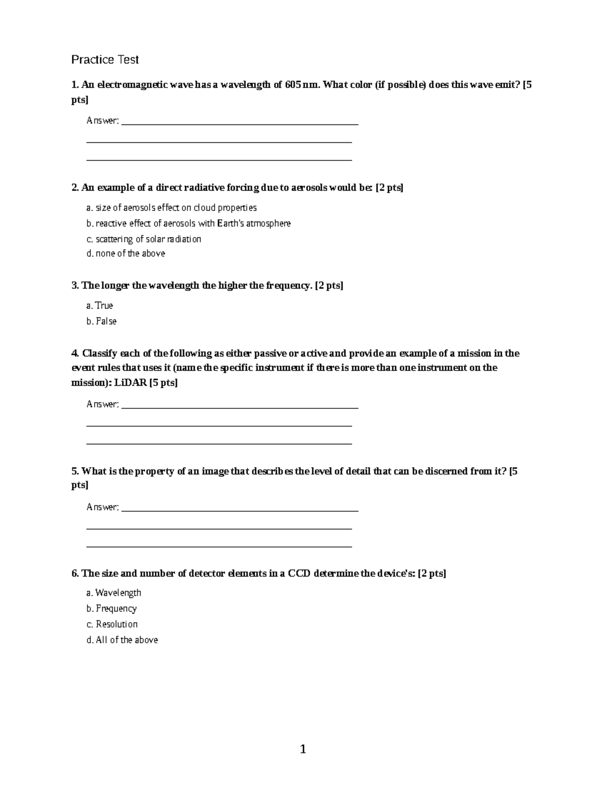 Remote Sensing Practice Test 1 - Scioly Exam - Studocu