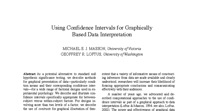 Using Confidence Intervals for Data Interpretation in Psychology (PSYC ...