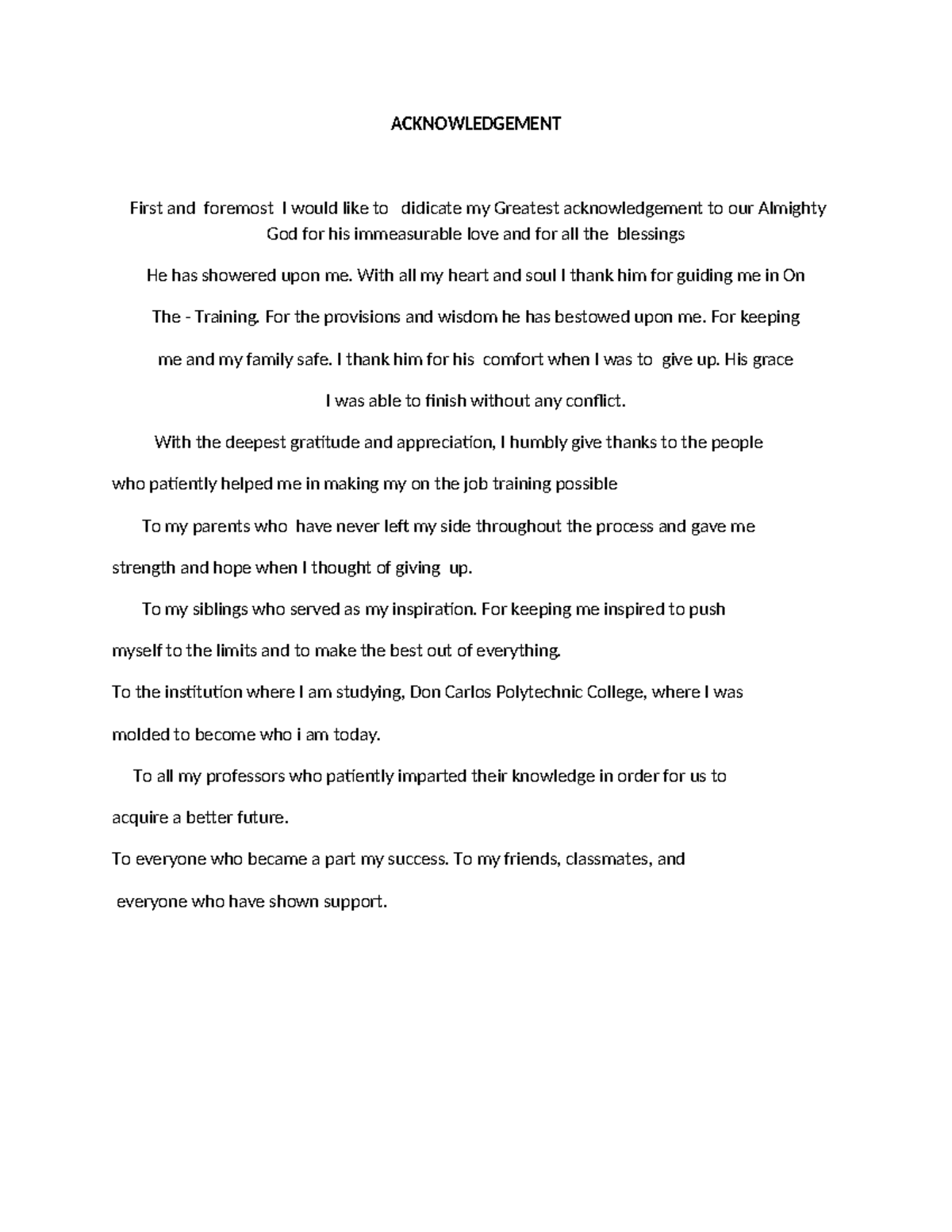OJT Reflection and Acknowledgement - Emmanuel B. Bensula - Studocu