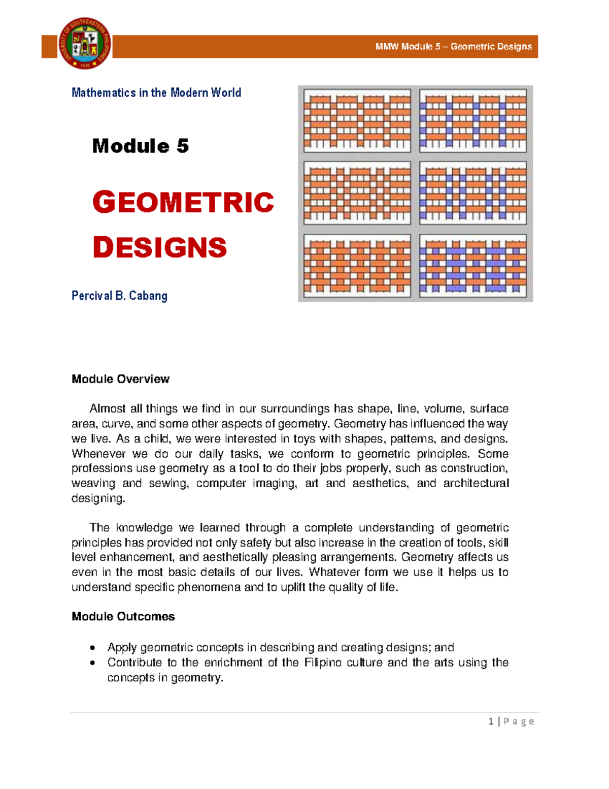 Geometric Designs in Mathematics: Insights from Module 5 - Studocu