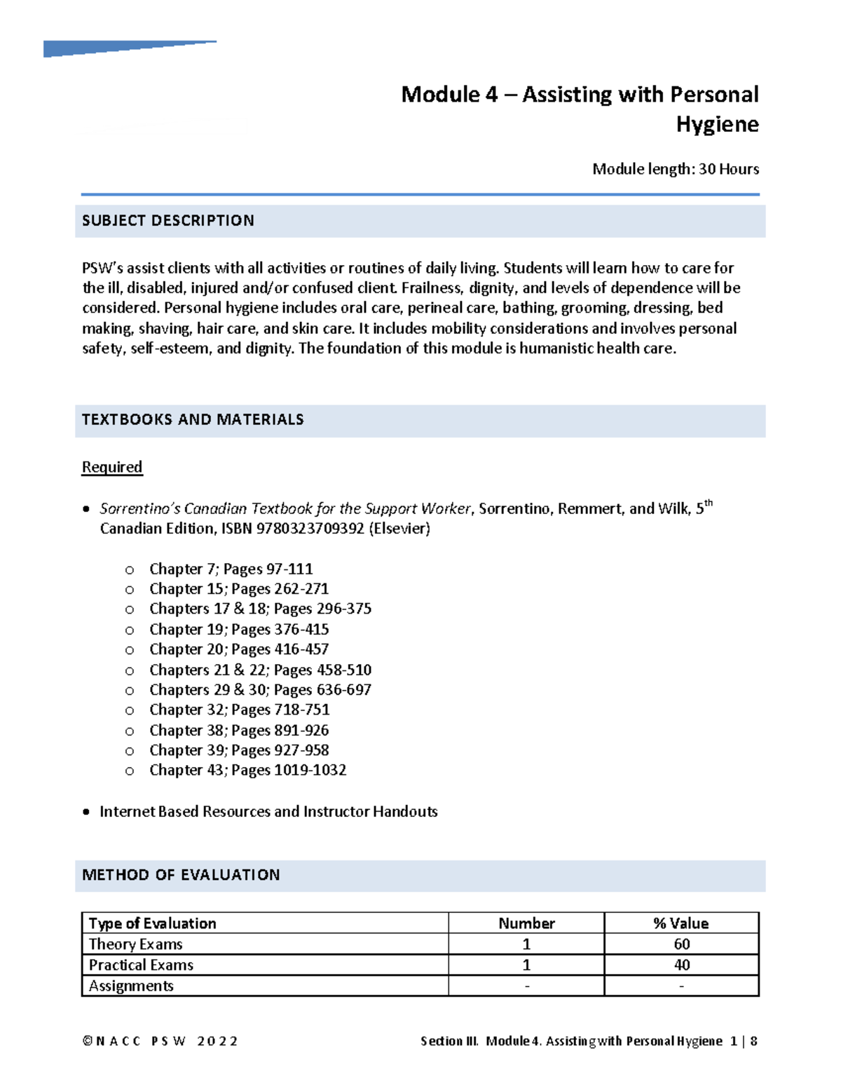 Module 04: Assisting with Personal Hygiene (30-Hour Course Details) - Studocu