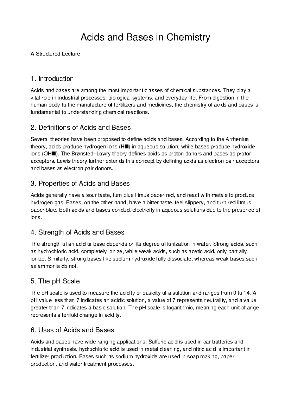 Lecture on Acids and Bases in Chemistry (CHEM101) - Studocu