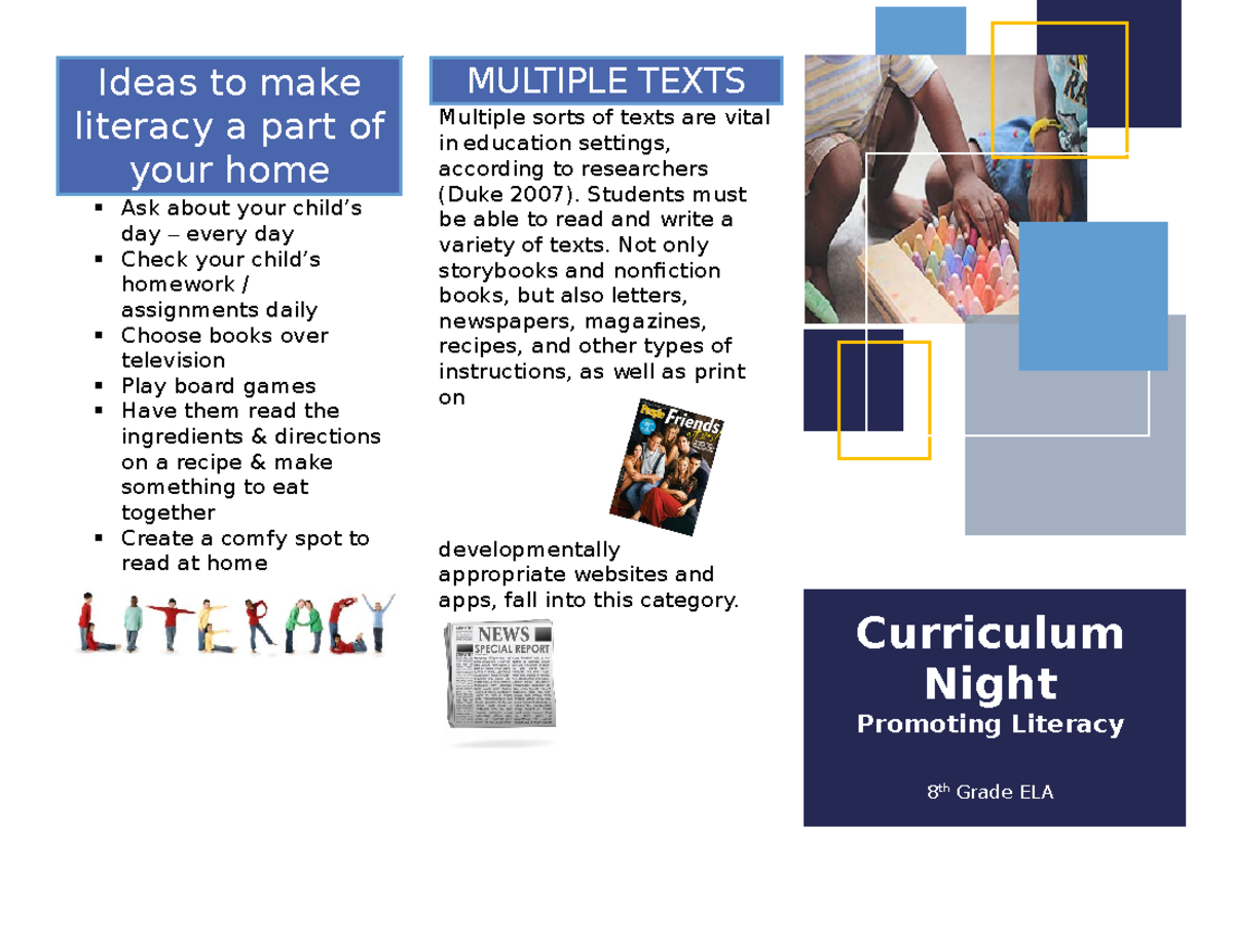 Literacynight - Literacy Night Brochure - Ideas to make literacy a part ...